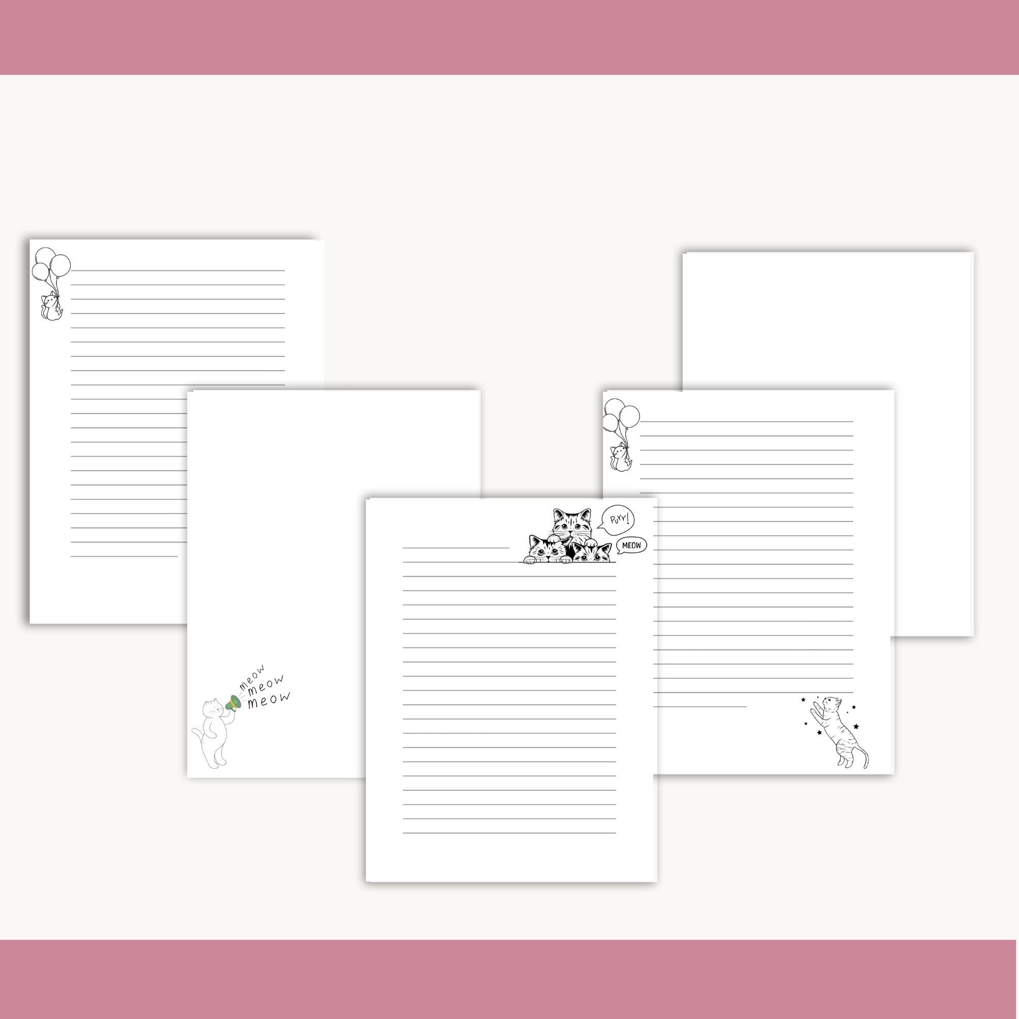 Printable Stationery, Printable Paper With Cat, Writing Paper, Cat ...