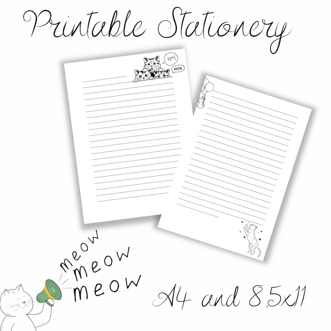 Printable Stationery, Printable Paper With Cat, Writing Paper, Cat ...