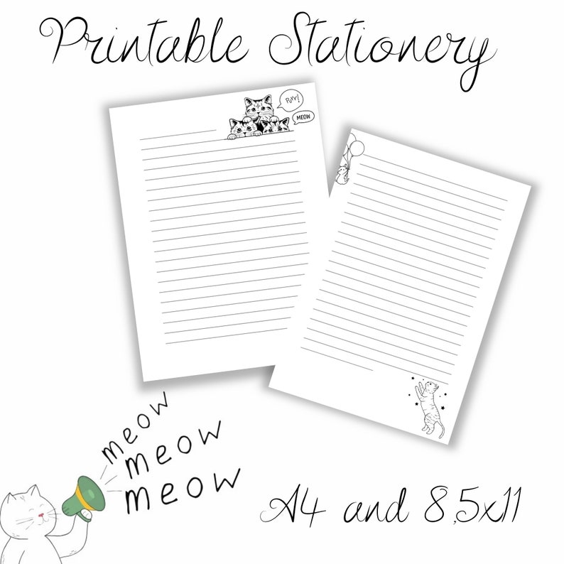 Printable Stationery, Printable Paper With Cat, Writing Paper, Cat ...