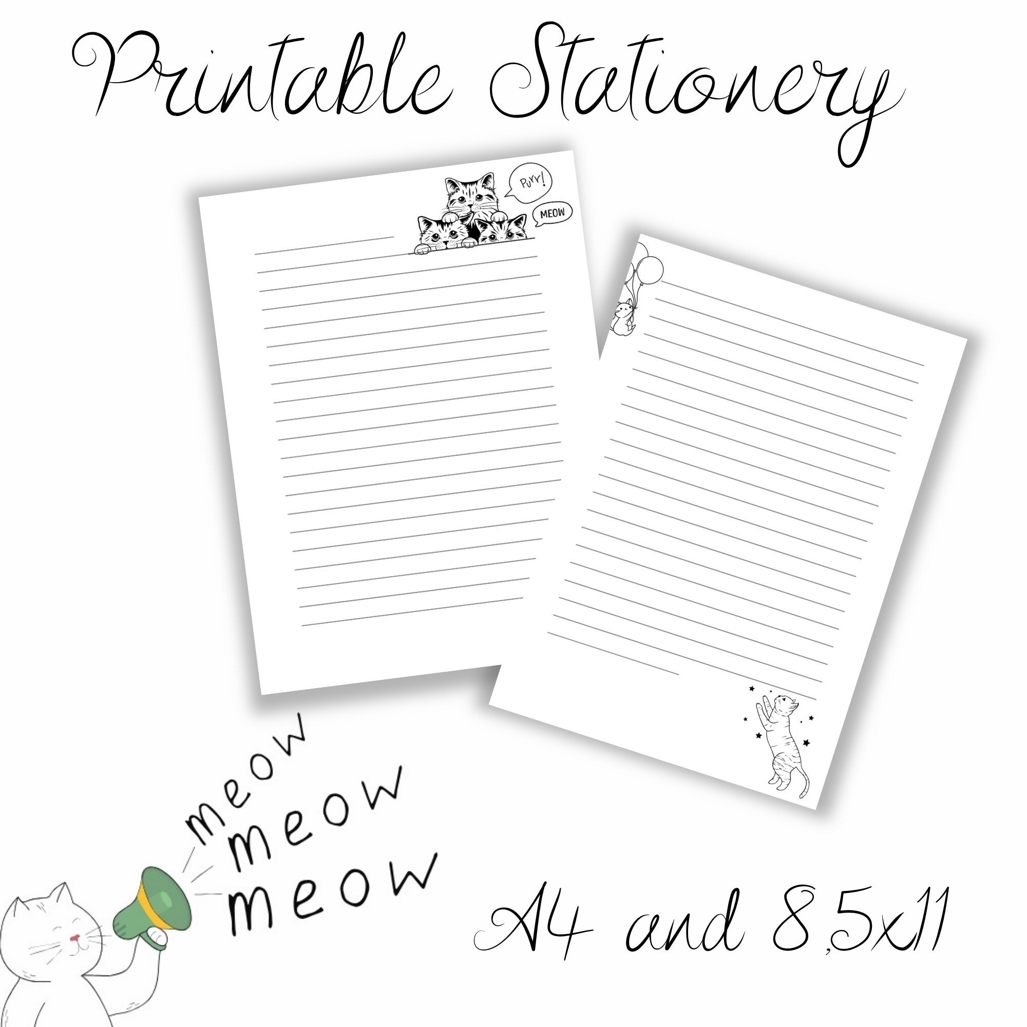 Printable Stationery, Printable Paper With Cat, Writing Paper, Cat ...
