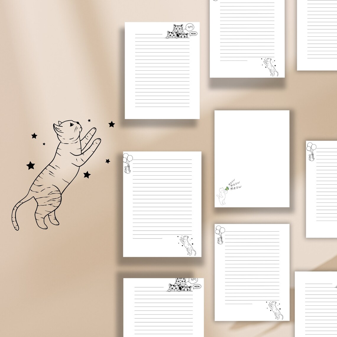 Printable Stationery, Printable Paper With Cat, Writing Paper, Cat ...