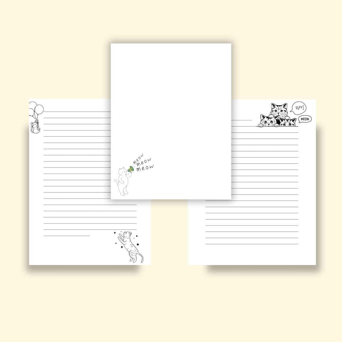 Printable Stationery, Printable Paper With Cat, Writing Paper, Cat ...