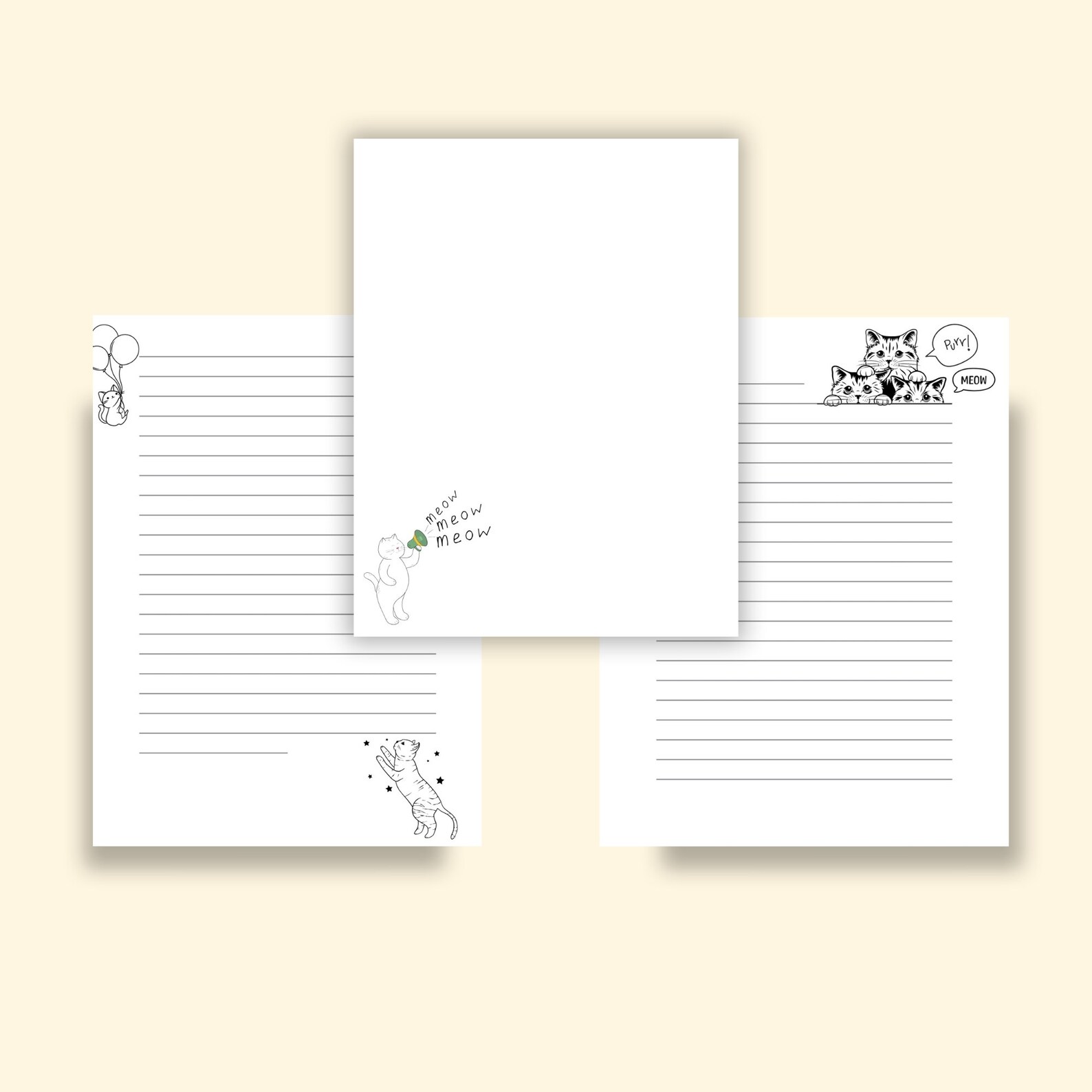 Printable Stationery, Printable Paper With Cat, Writing Paper, Cat ...