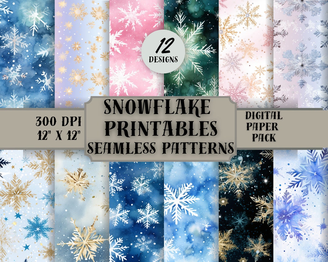 Watercolor Snowflakes Printables, Snowflakes Seamless Patterns ...