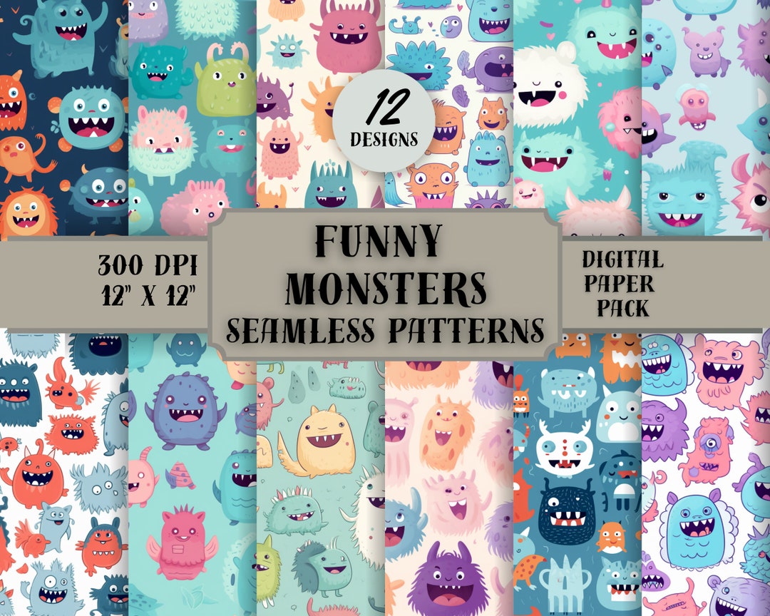 Funny Cute Baby Monsters Seamless Patterns, Monsters Party, Scrapbook ...