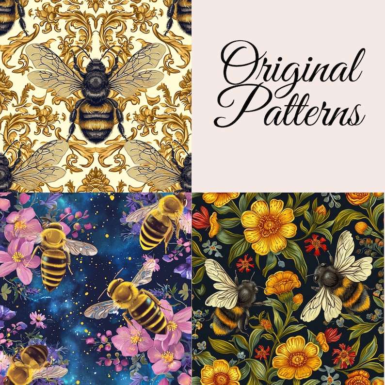 Bees Digital Paper Backgrounds, Printable Scrapbook Paper, Digital ...