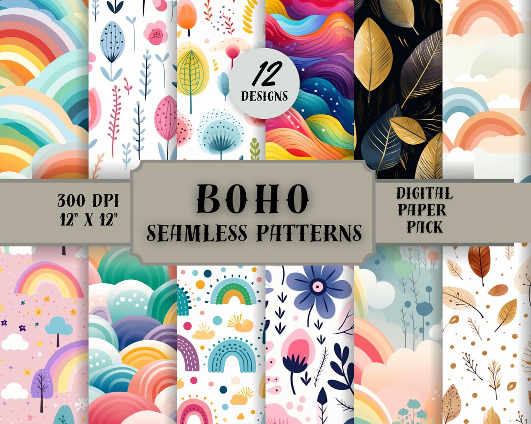 Boho Digital Papers, Boho Backgrounds, Boho Patterns. Seamless Boho ...