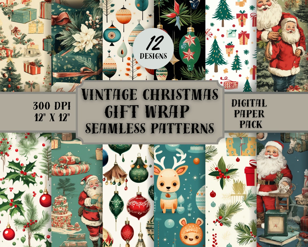 Vintage Christmas Wrapping Paper, Festive Papers, POD Friendly ...