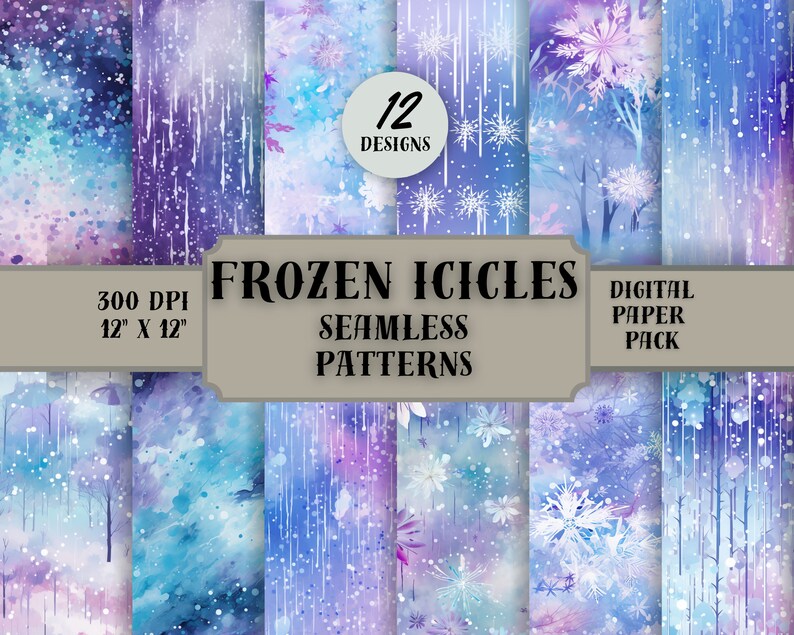 Frozen Icicles Seamless Patterns, Frozen Digital Paper, Frozen Textures ...