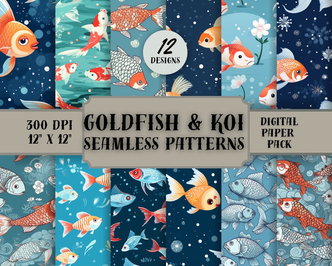 Watercolor Koi & Goldfish Patterns, Colorful Fish for Decoupage ...