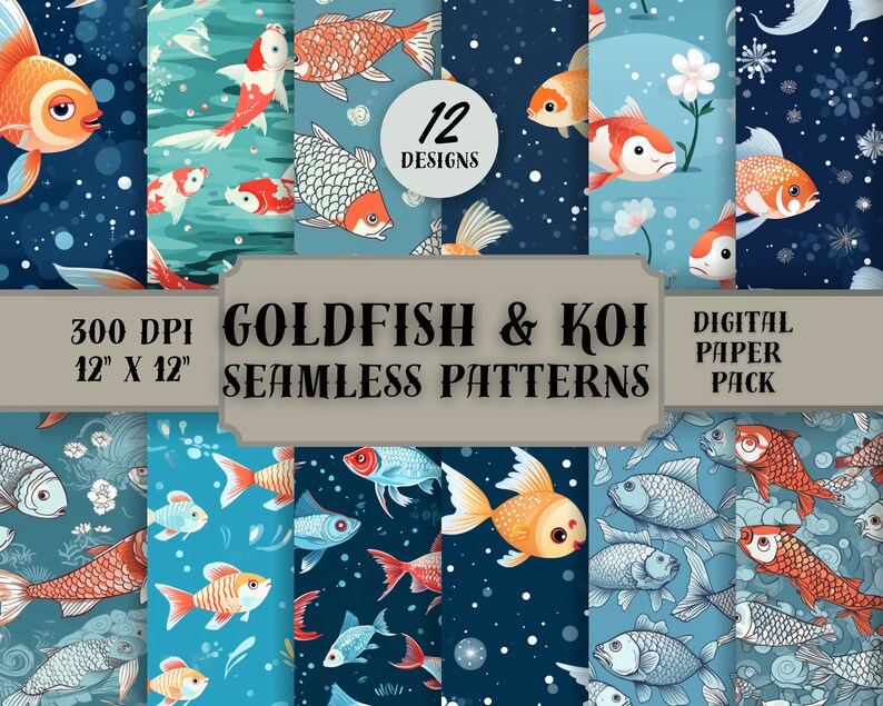 Watercolor Koi & Goldfish Patterns, Colorful Fish for Decoupage ...