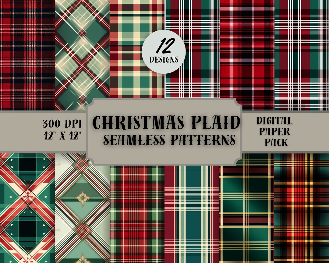 Christmas Plaid Papers, Festive Seamless Linen, Xmas Plaid Patterns ...