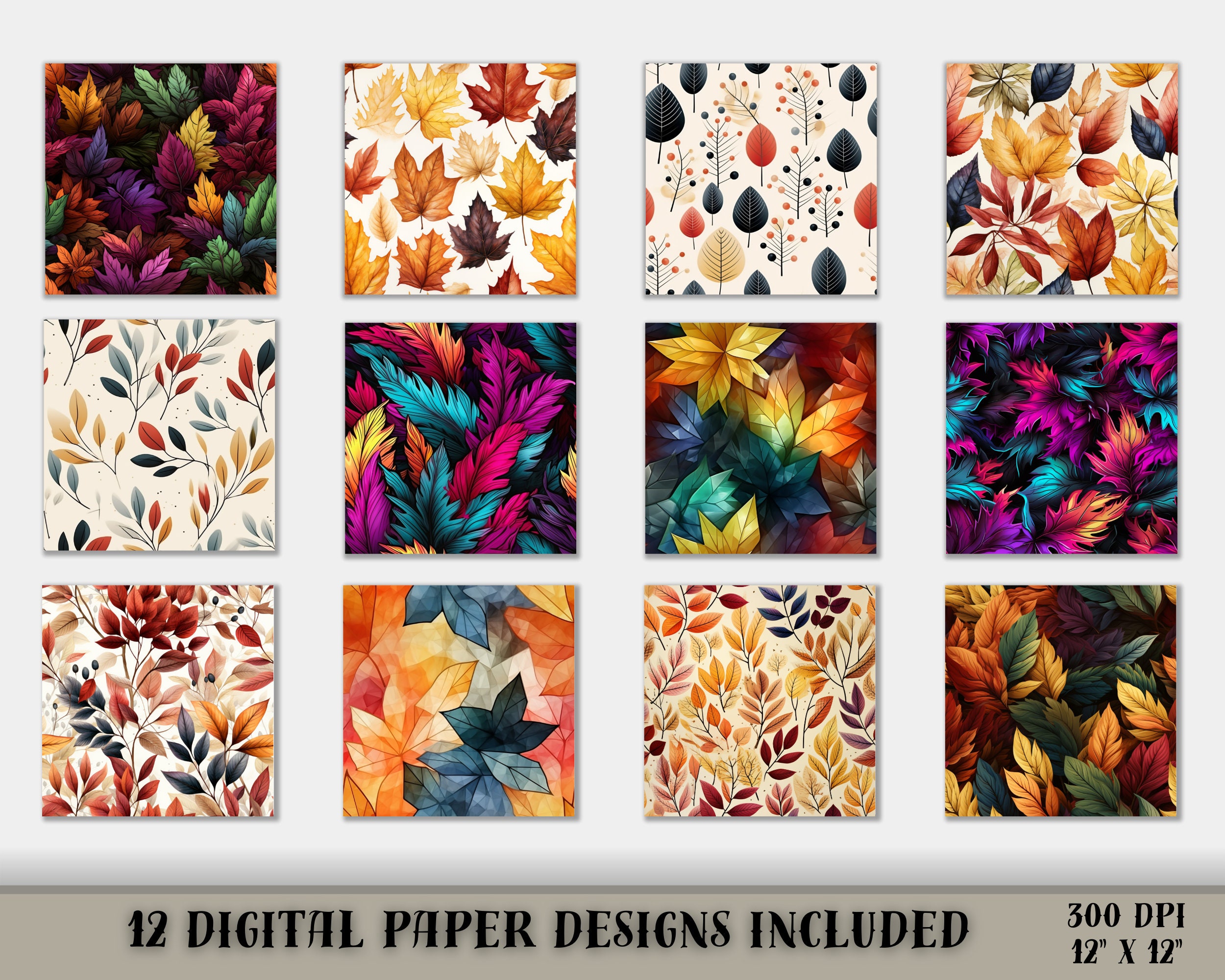 Fall/autumn Leaves Digital Papers, Digital Scrapbook, Leaves Digital ...