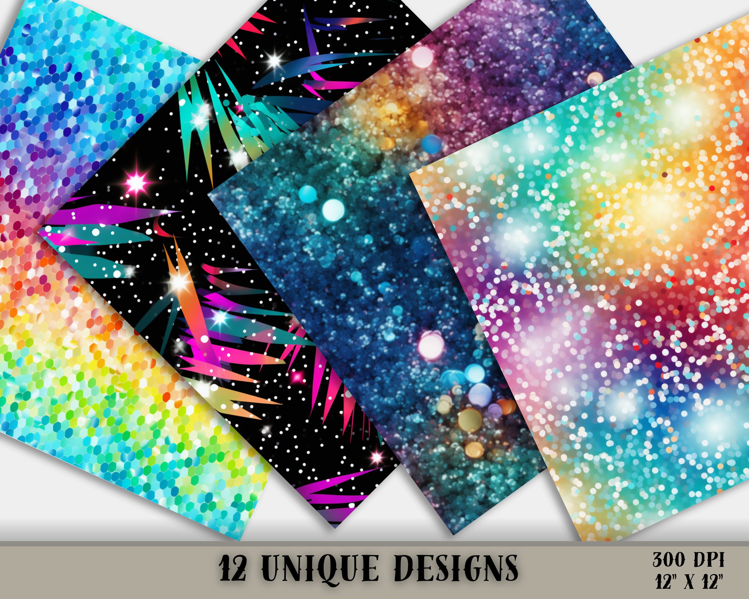 Rainbow Glitter Digital Papers, Printable Glitter, Bright Glitter ...