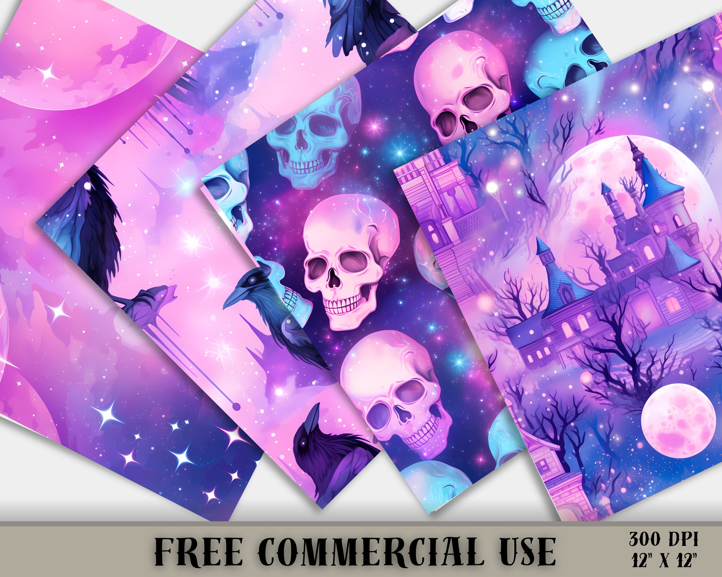 Pastel Halloween Digital Paper, Cute Pink & Purple Ghosts, Ravens ...