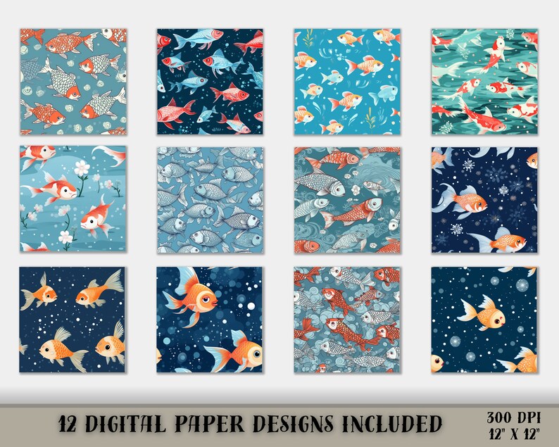 Watercolor Koi & Goldfish Patterns Colorful Fish for - Etsy