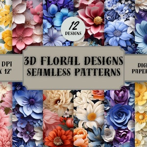 3D Floral Digital Papers, Seamless Patterns, Commercial Use, 12 Designs ...