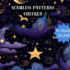Starry Night Sky Digital Paper, Galaxy Digital Paper With Moon ...