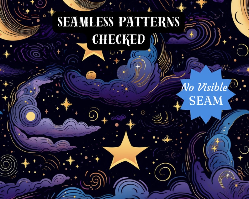 Starry Night Sky Digital Paper, Galaxy Digital Paper With Moon ...