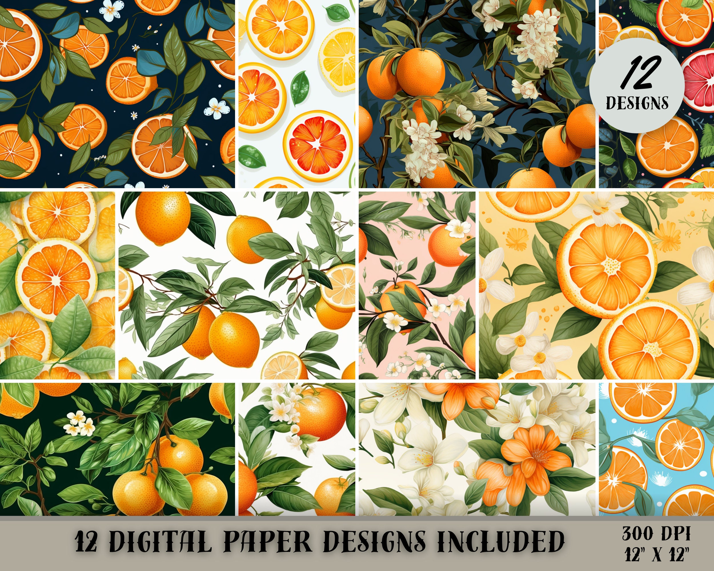 Oranges Digital Paper, Orange Scrapbook Papers, Watercolor Orange ...