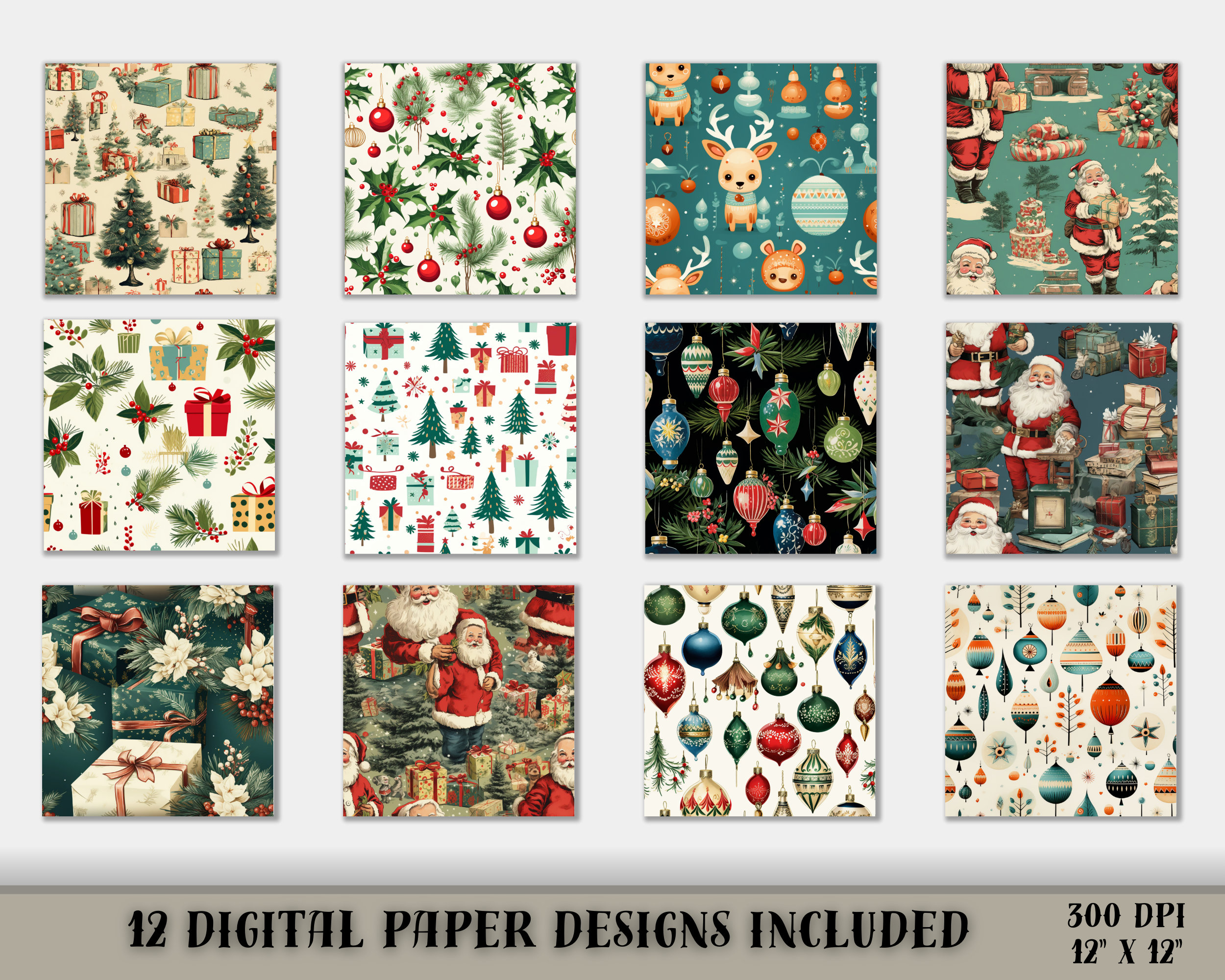 Vintage Christmas Wrapping Paper, Festive Papers, POD Friendly ...