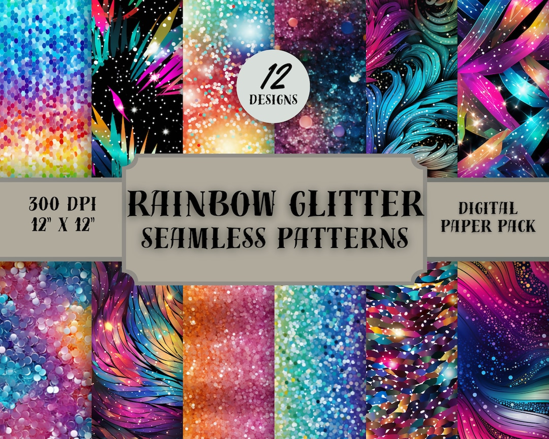 Rainbow Glitter Digital Papers, Printable Glitter, Bright Glitter ...
