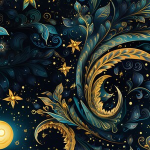 Starry Night Sky Digital Paper, Galaxy Digital Paper With Moon ...