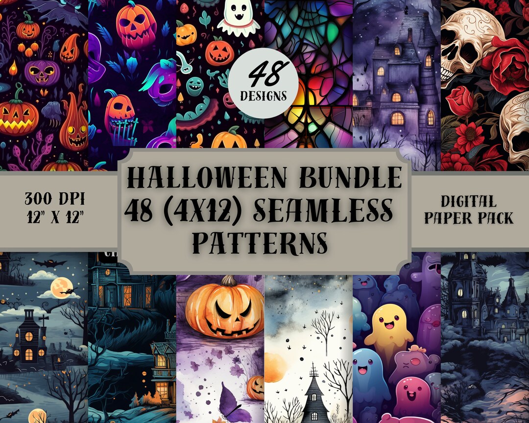 48 Cute Halloween Themed Bundle of Digital Seamless Patterns, Scary ...