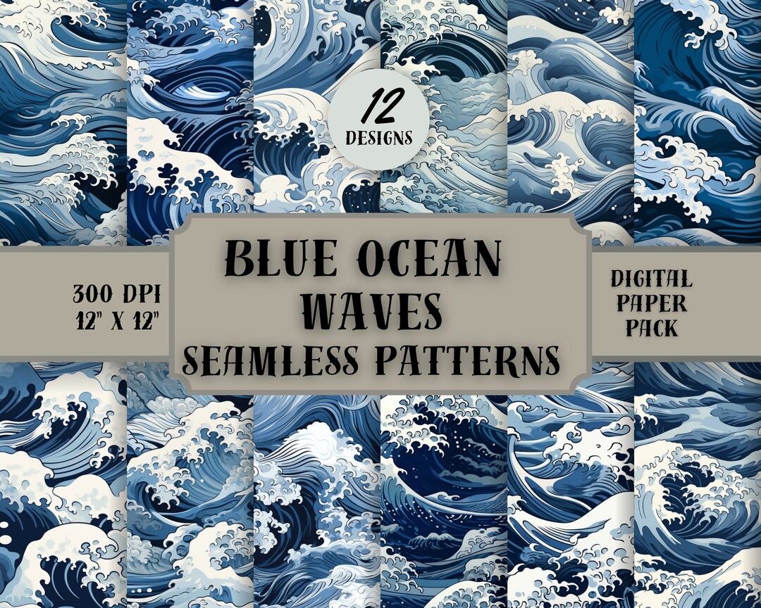 Blue Ocean Waves Unique Seamless Patterns, Scrapbooking and Decoupage ...