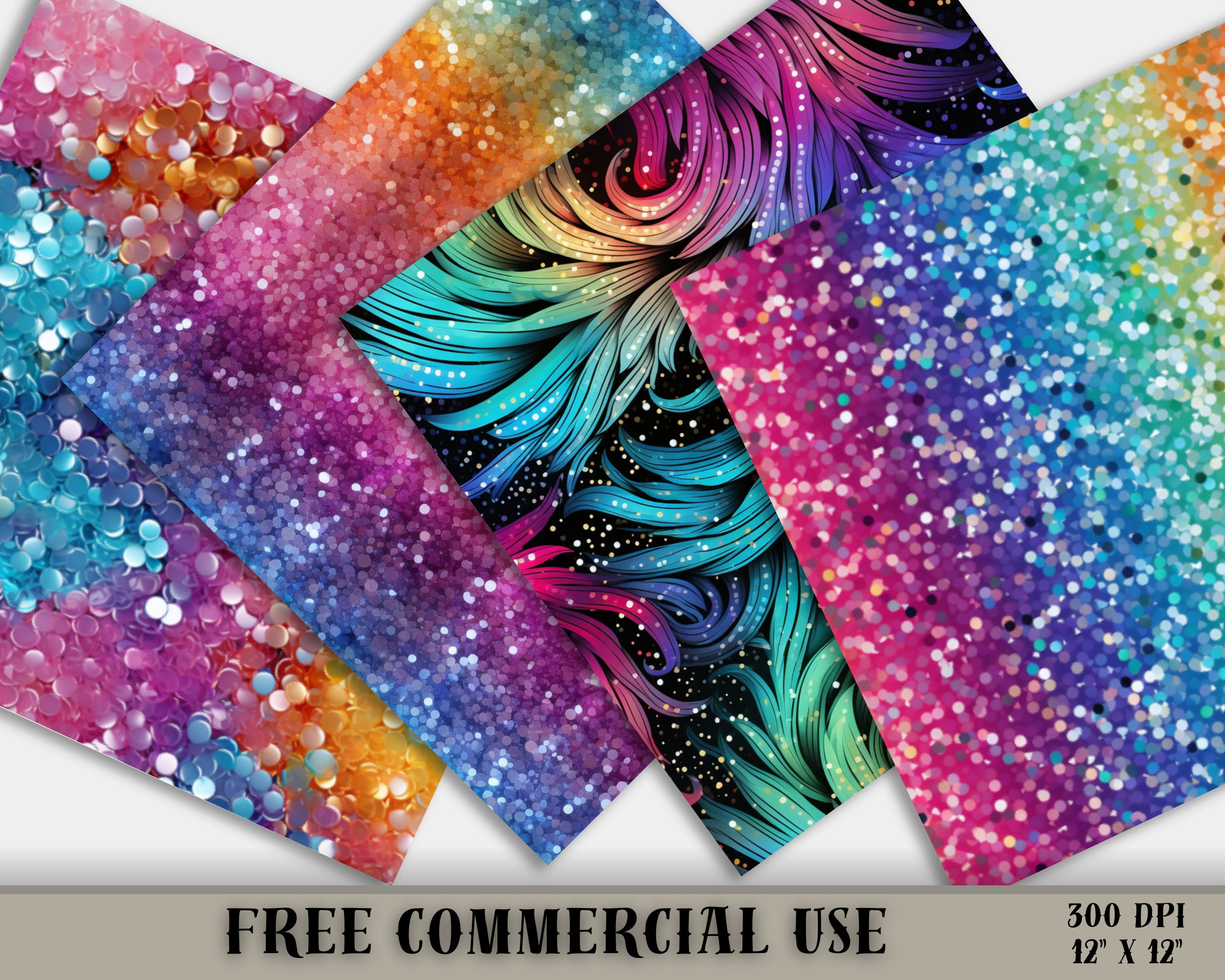 Rainbow Glitter Digital Papers, Printable Glitter, Bright Glitter ...