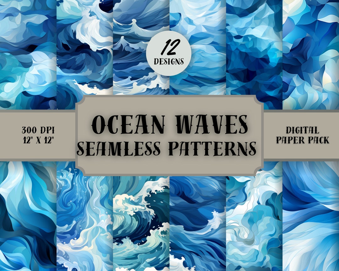 Ocean Waves Digital Papers, Ocean Background, Ocean Seamless Patterns ...