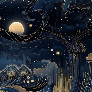 Starry Night Sky Digital Paper, Galaxy Digital Paper With Moon ...