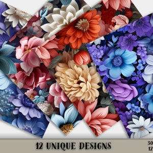 3D Floral Digital Papers, Seamless Patterns, Commercial Use, 12 Designs ...