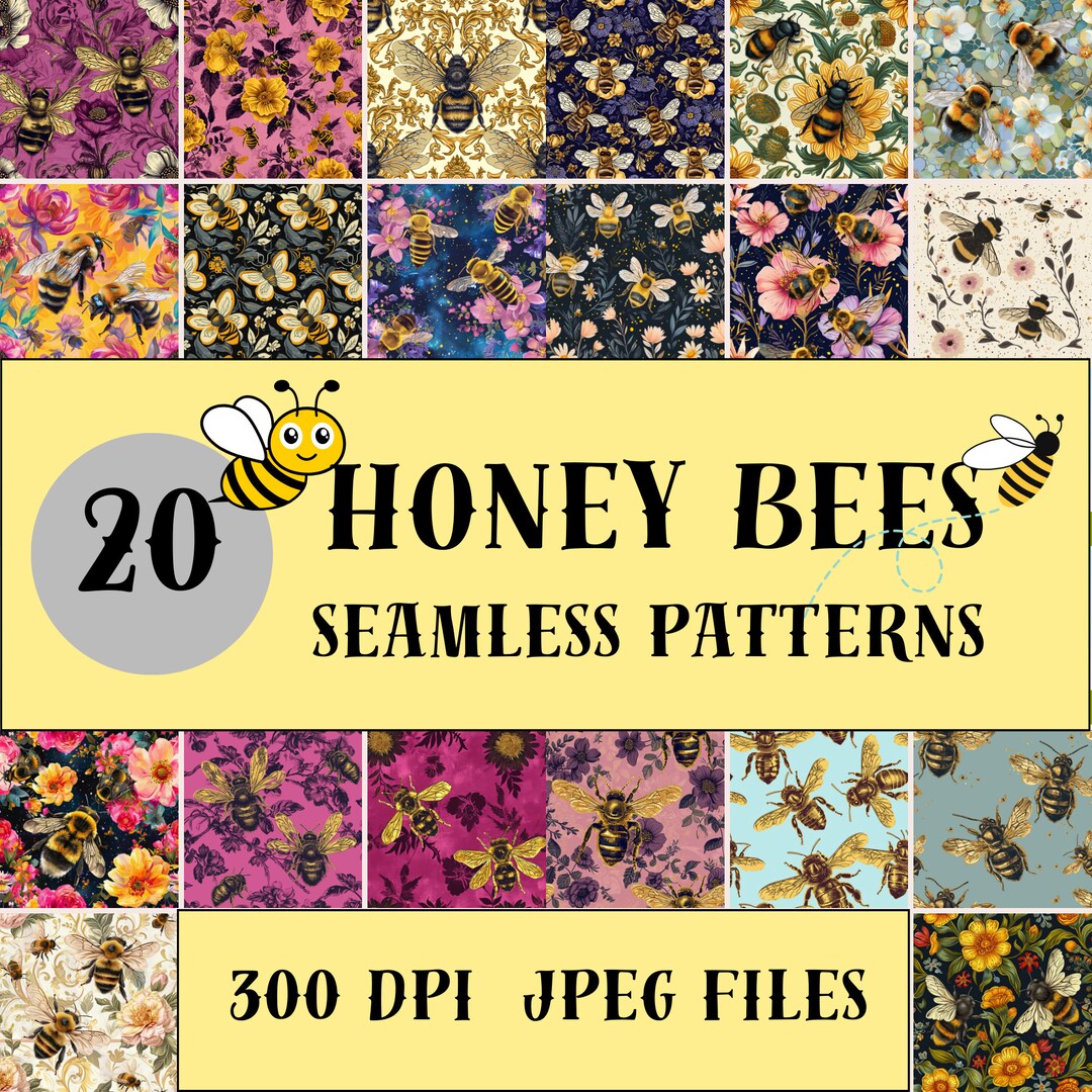 Bees Digital Paper Backgrounds, Printable Scrapbook Paper, Digital ...