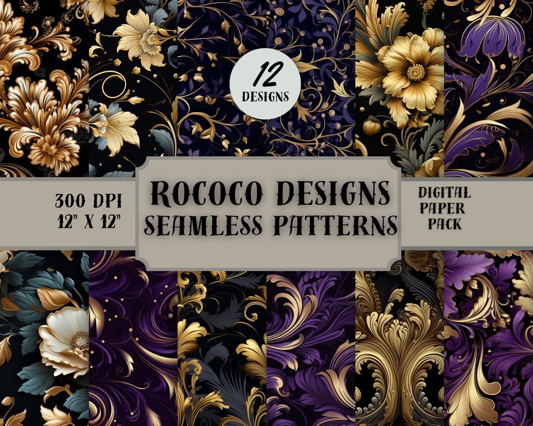 Rococo Patterns Bundle, Gold Damask Papers, Rococo Clip Art ...
