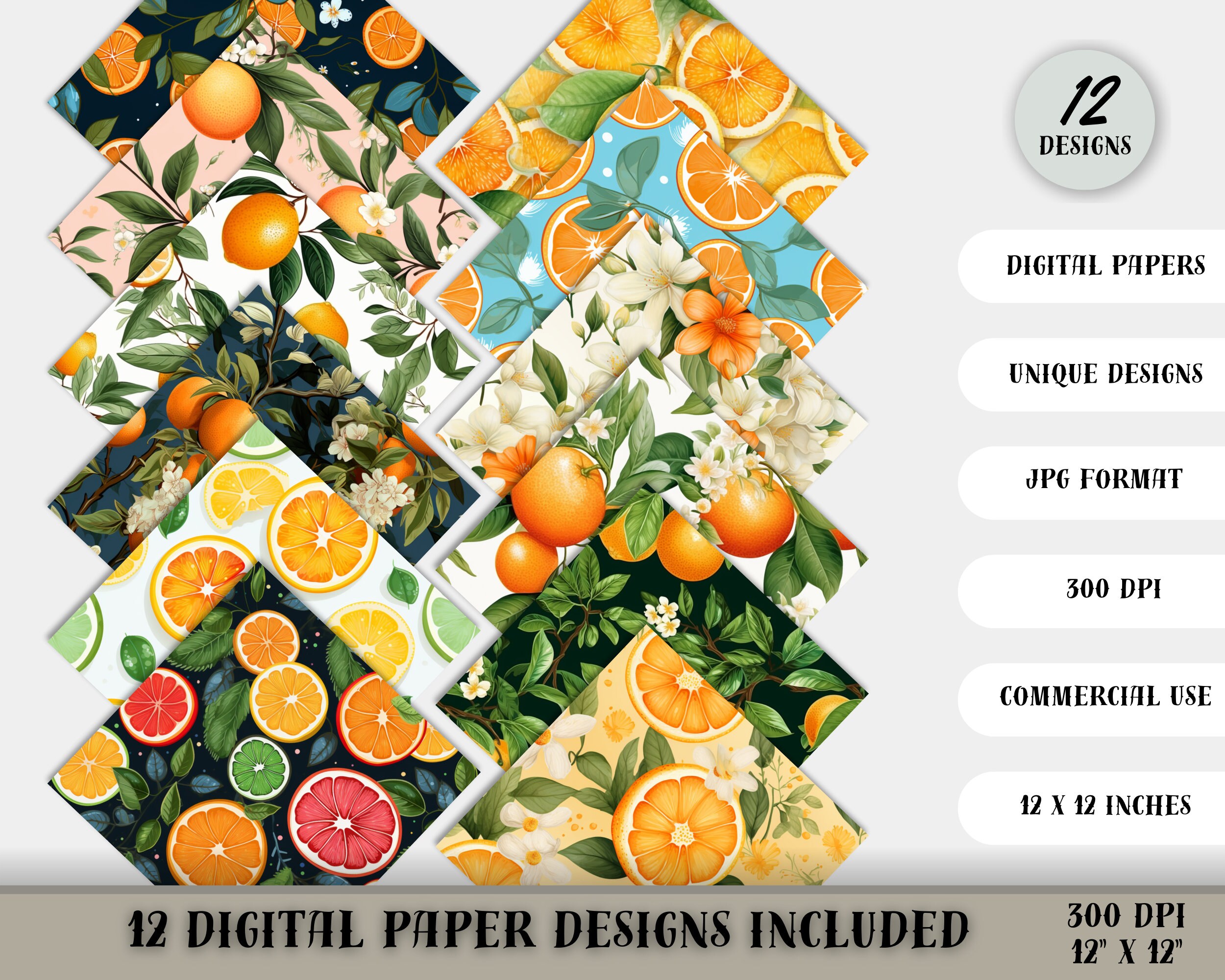 Oranges Digital Paper Orange Scrapbook Papers Watercolor - Etsy