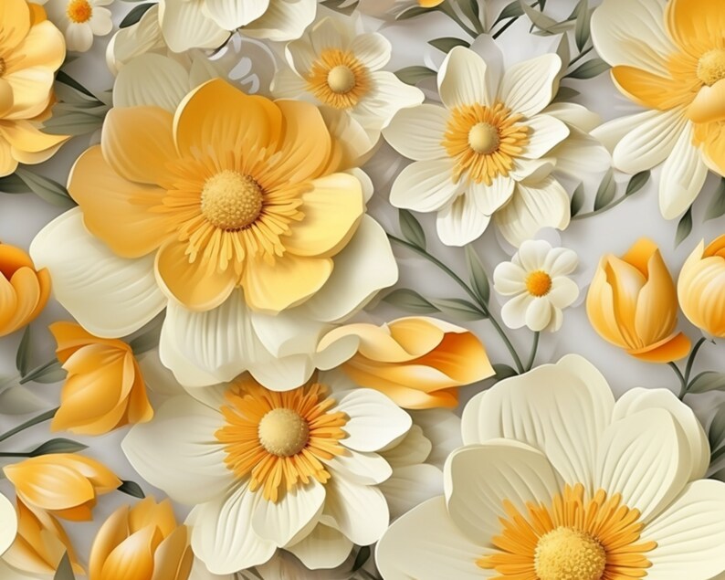 3D Floral Digital Papers, Seamless Patterns, Commercial Use, 12 Designs ...