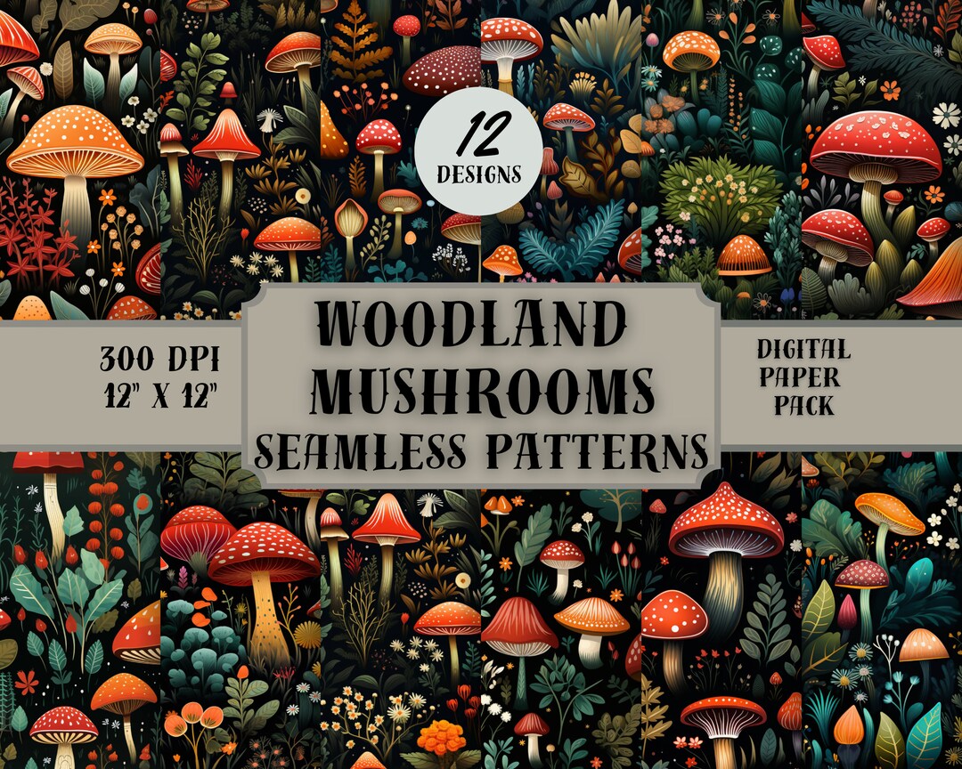 Woodland Mushroom Seamless Patterns, Rustic Mushroom Decor, Free ...