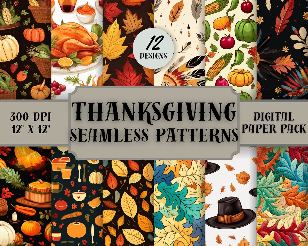 Thanksgiving Digital Papers With Native American Headdress, Fall Leaves ...
