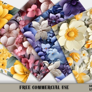 3D Floral Digital Papers, Seamless Patterns, Commercial Use, 12 Designs ...