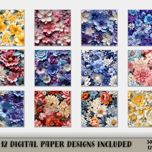 3D Floral Digital Papers, Seamless Patterns, Commercial Use, 12 Designs ...