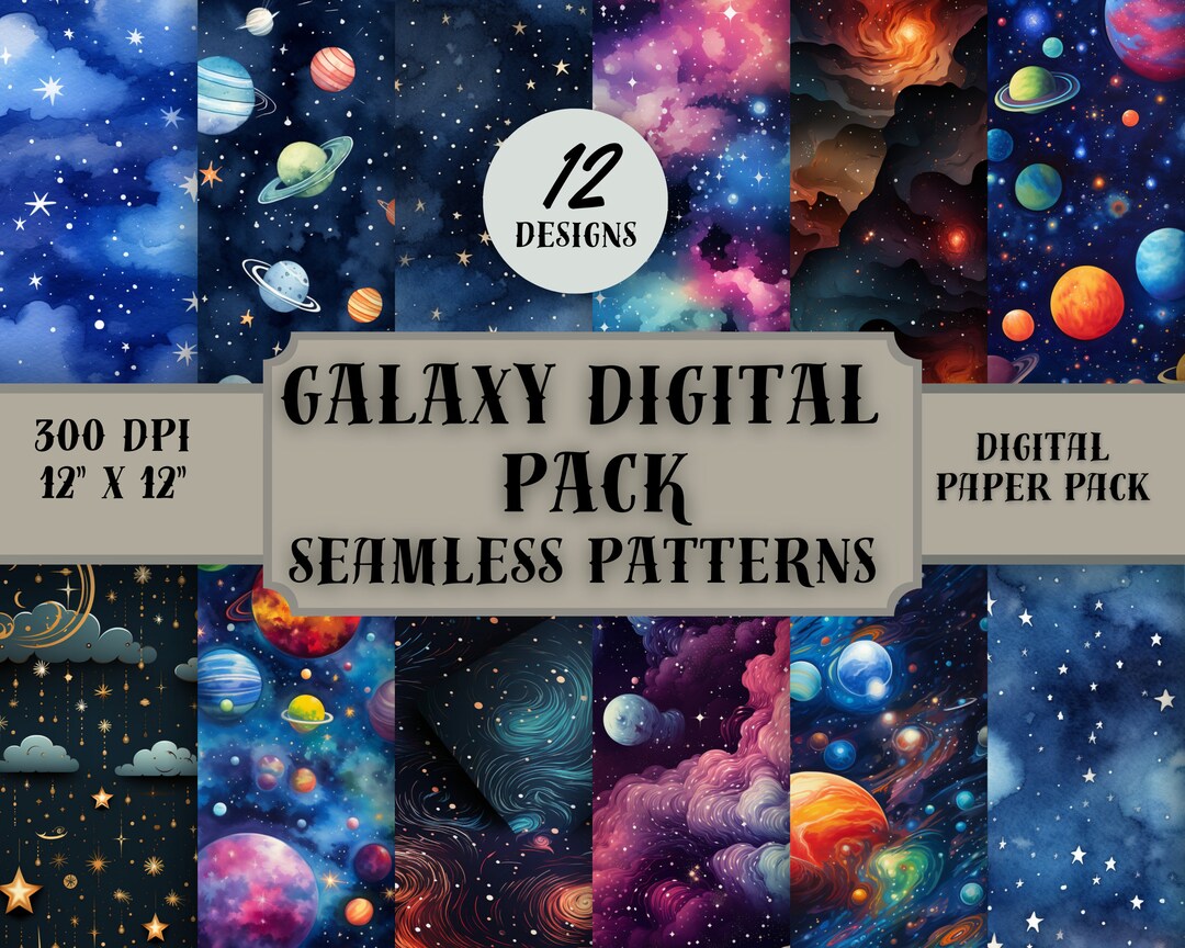 Galaxy Seamless Patterns, Watercolor Digital Papers, Space Background ...