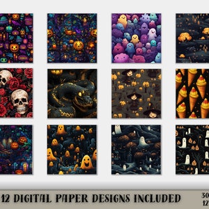 Cute Halloween Digital Paper Seamless Pattern Pack of 12, Decoupage ...