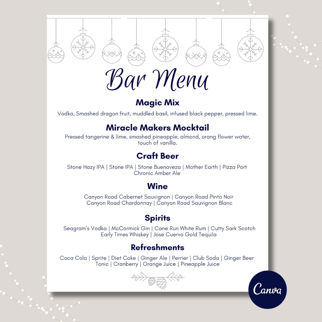 Beverage Menu Template | Canva Design | Holiday Bar Menu | Beverage ...