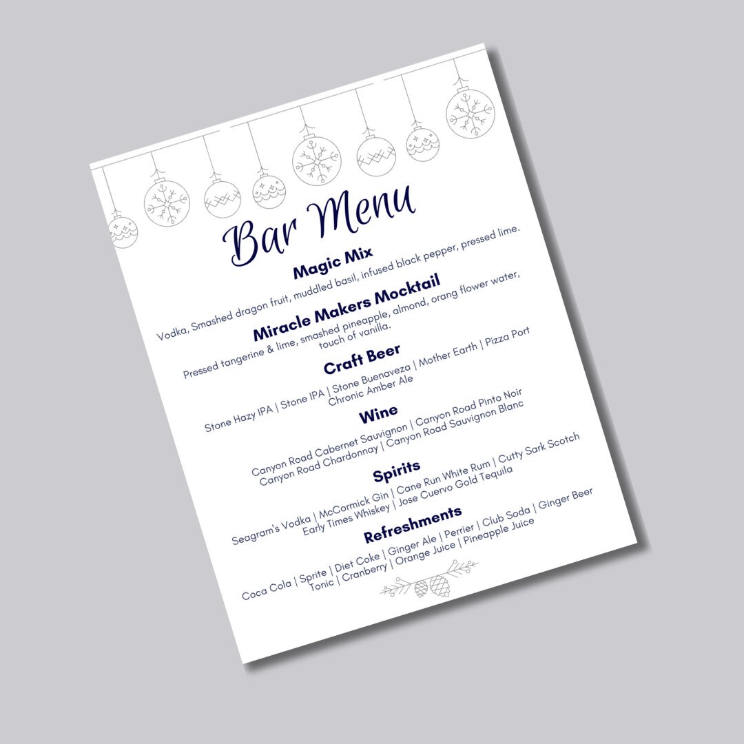 Beverage Menu Template | Canva Design | Holiday Bar Menu | Beverage ...