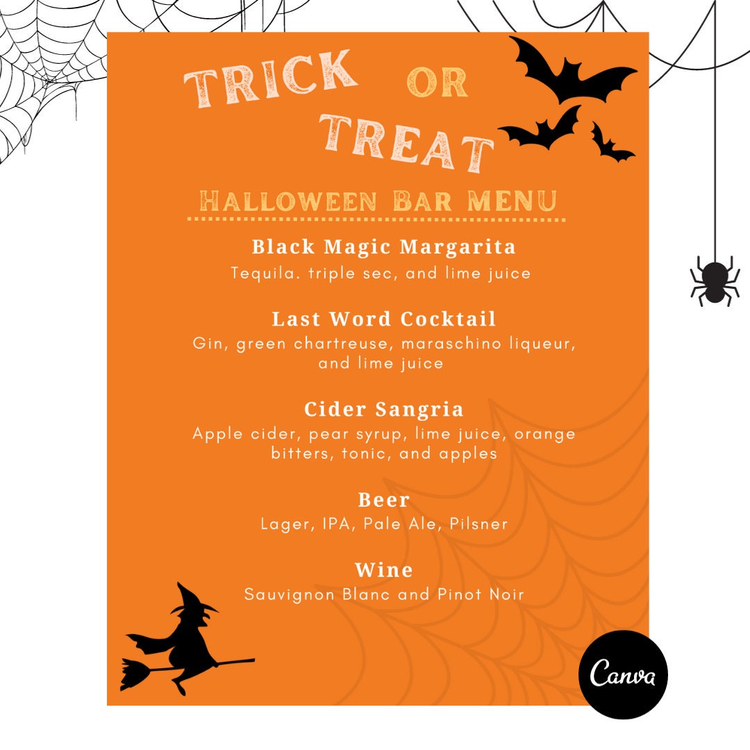 Halloween Bar Menu Beverage Menu Template Canva Design Beverage Menu ...