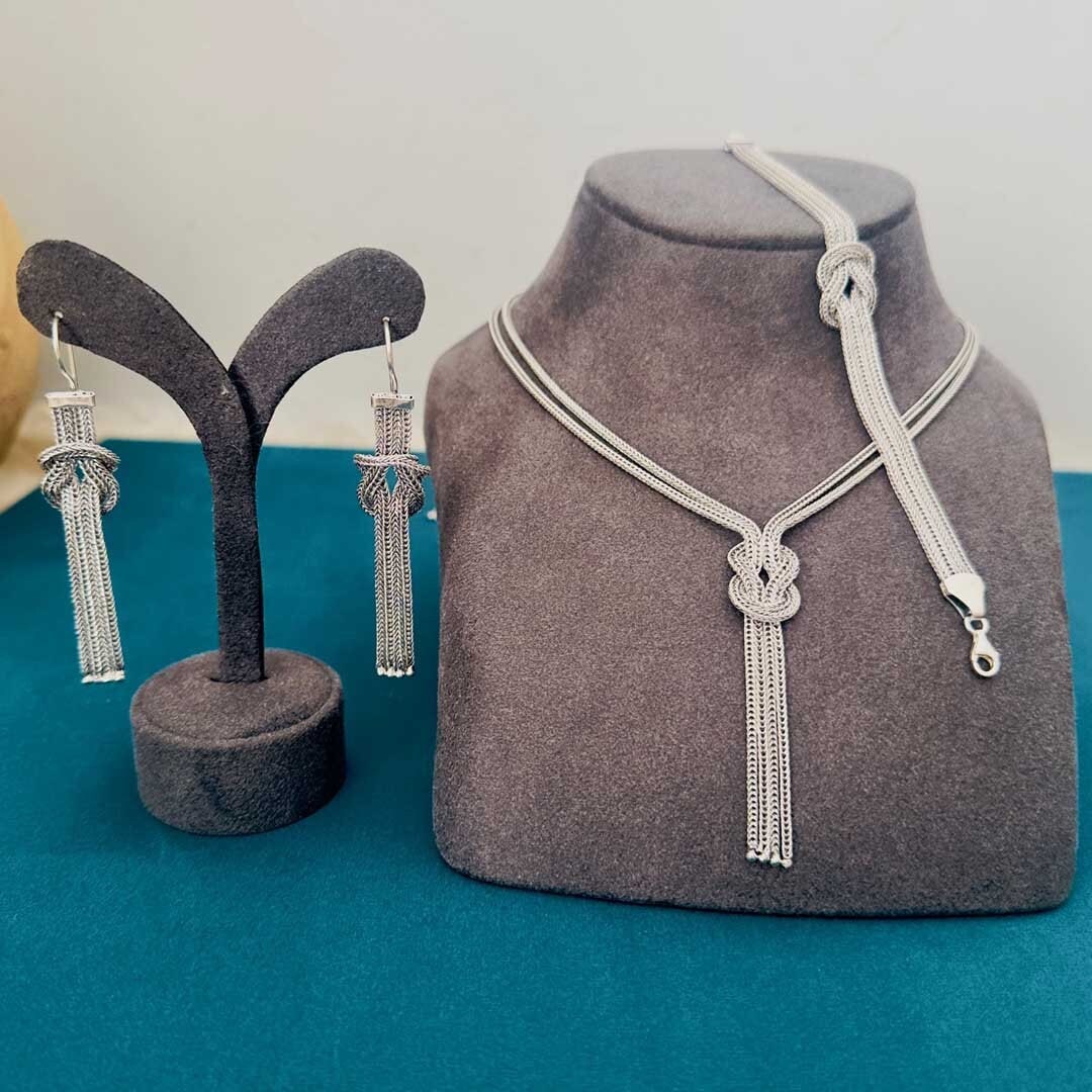 Turkish Jewelry Set With Braided Chains and Knots, 925 Sterling Silver ...