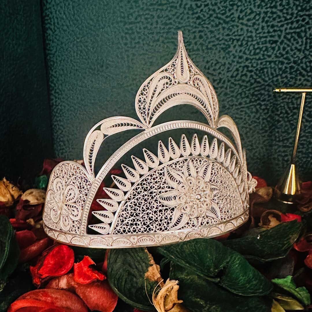 925 Sterling Silver Filigree Bridal Crown, Turkish Telkari Openwork ...