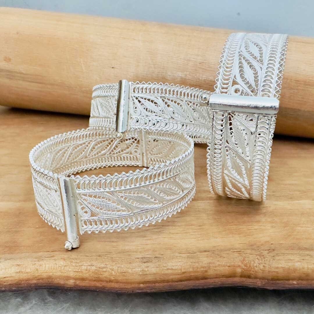 Sterling Silver Filigree Bangle Bracelet: Handmade Turkish Telkari ...