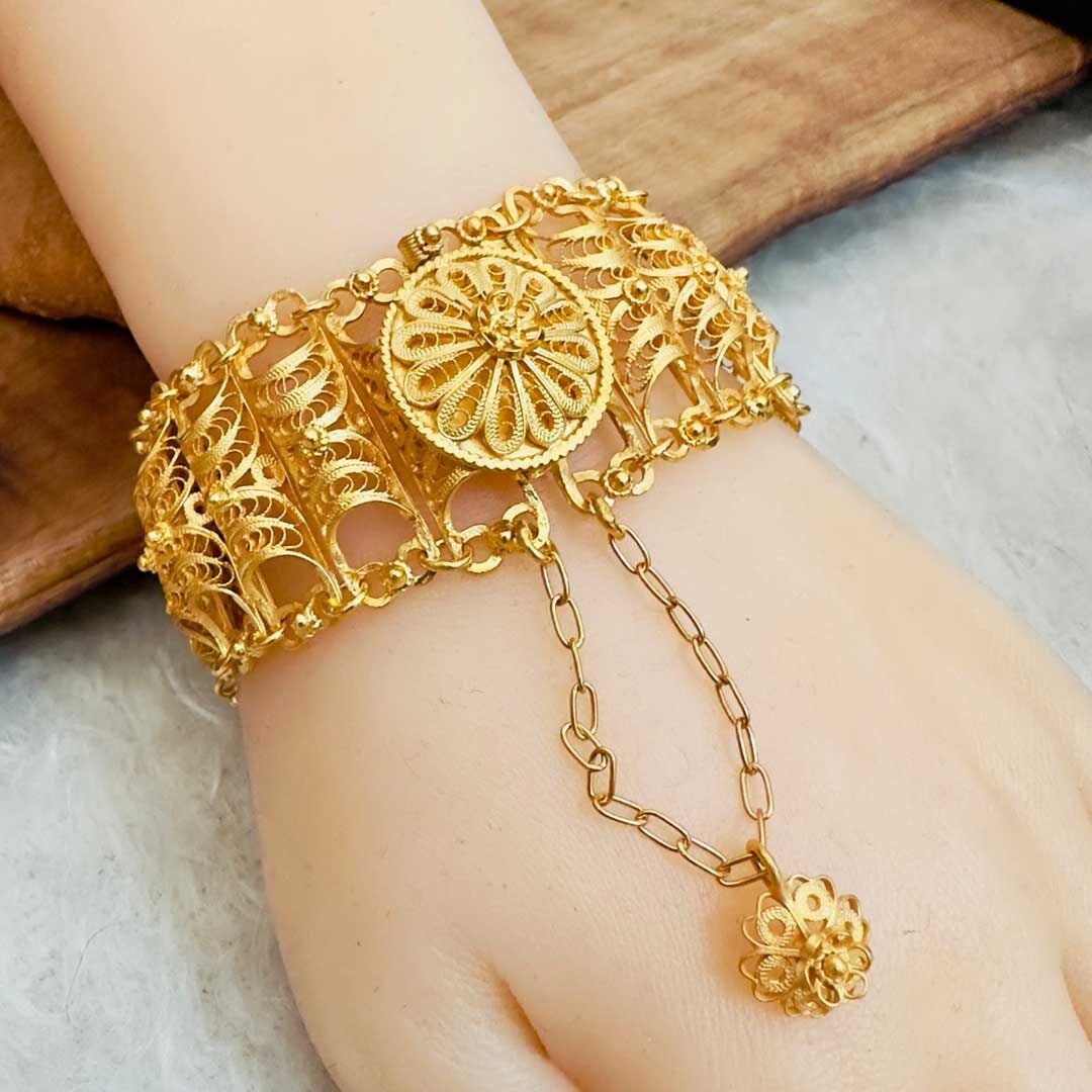 Filigree Gold-plated Cuff Bracelet, 925 Silver Turkish Telkari ...